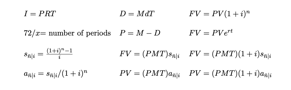 Solved I = PRT D = ᎷdᎢ FV = PV(1 + i)" 72/x= number of | Chegg.com