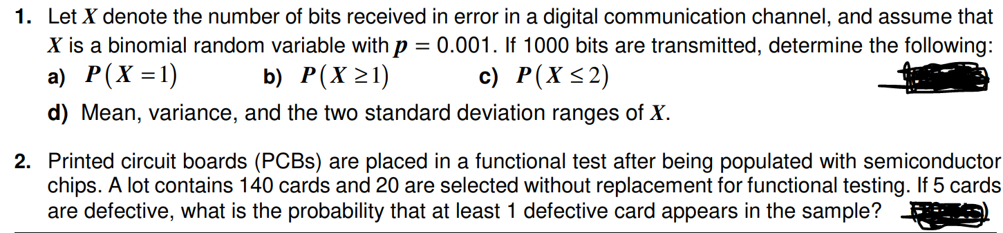 Solved 1. Let X denote the number of bits received in error | Chegg.com