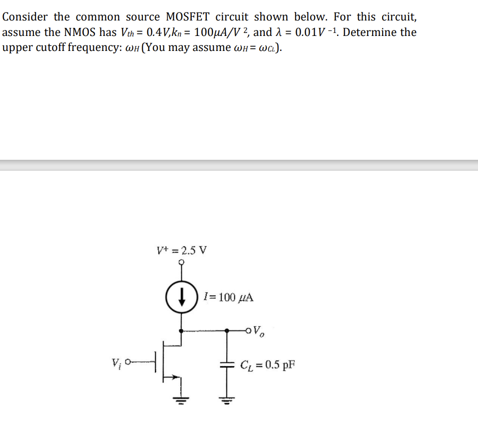 Solved Consider the common source MOSFET circuit shown | Chegg.com