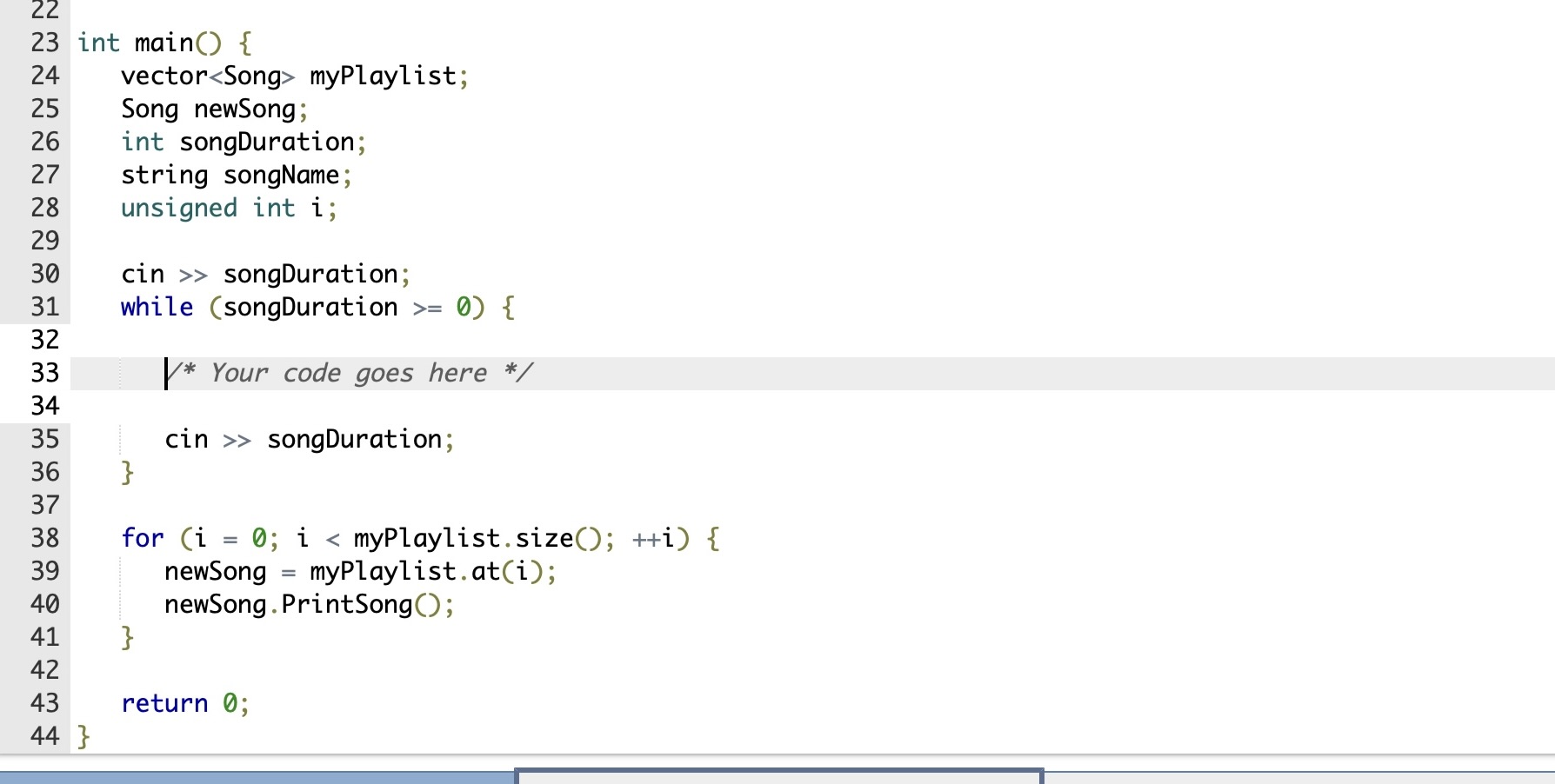 Solved Write code to read a list of song durations and song | Chegg.com