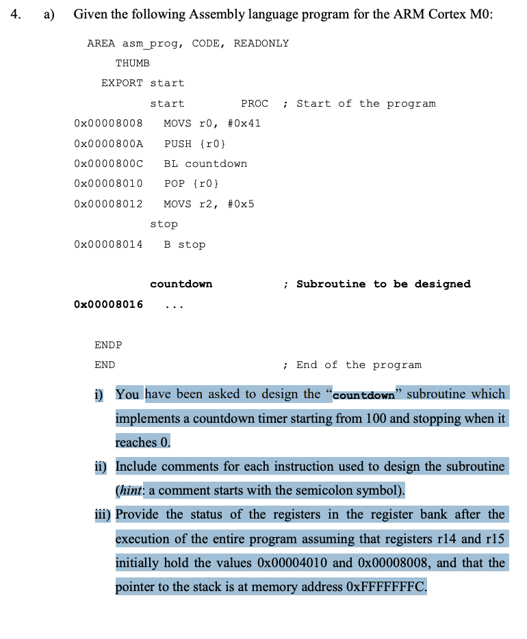 i) You have been asked to design the “countdown” | Chegg.com