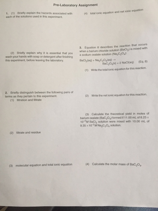 Solved Pre-Laboratory Assignment 1. (1) Briefly explain the | Chegg.com