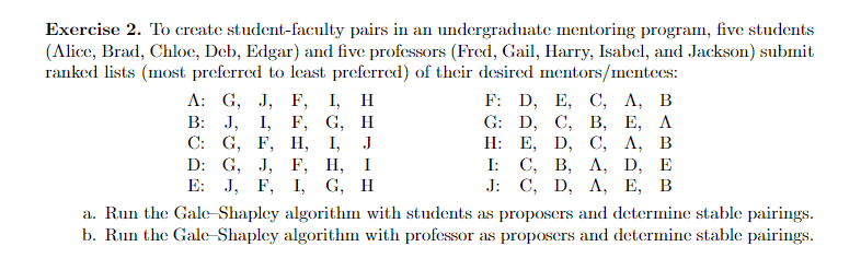 Solved Exercise 2. To create student-faculty pairs in an | Chegg.com