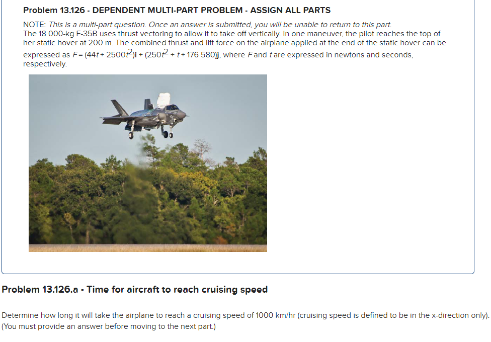 Solved Problem 13.126.a - ﻿Time for aircraft to reach | Chegg.com