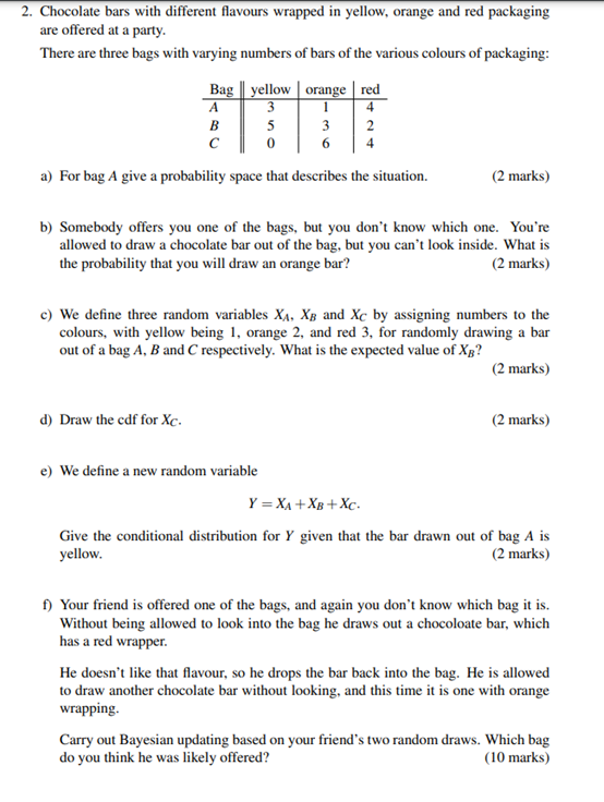 Solved 2. Chocolate bars with different flavours wrapped in | Chegg.com
