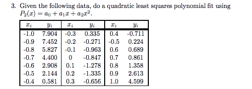 Solved 3. Given the following data, do a quadratic least | Chegg.com