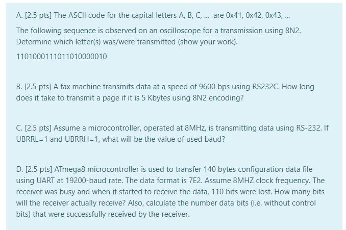 Solved A. [2.5 pts] The ASCII code for the capital letters | Chegg.com
