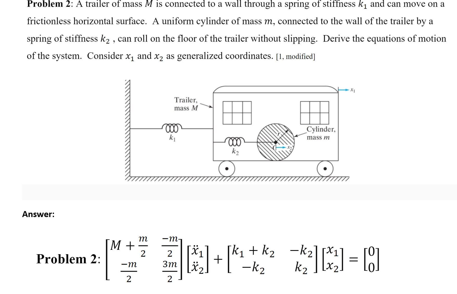 Solved Problem 2: A trailer of mass M ﻿is connected to a | Chegg.com