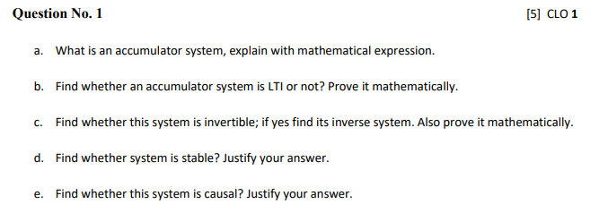 Solved Question No. 1 [5] CL01 a. What is an accumulator | Chegg.com