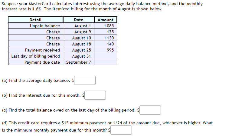 Solved Suppose your MasterCard calculates interest using the | Chegg.com