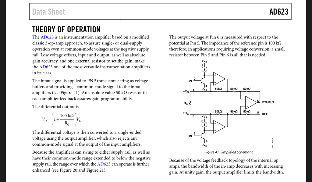 Data Sheet AD623 The output voltage at Pin 6 is | Chegg.com