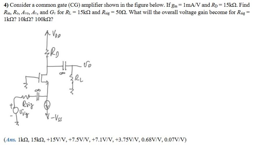 Solved 4) Consider a common gate (CG) amplifier shown in the | Chegg.com