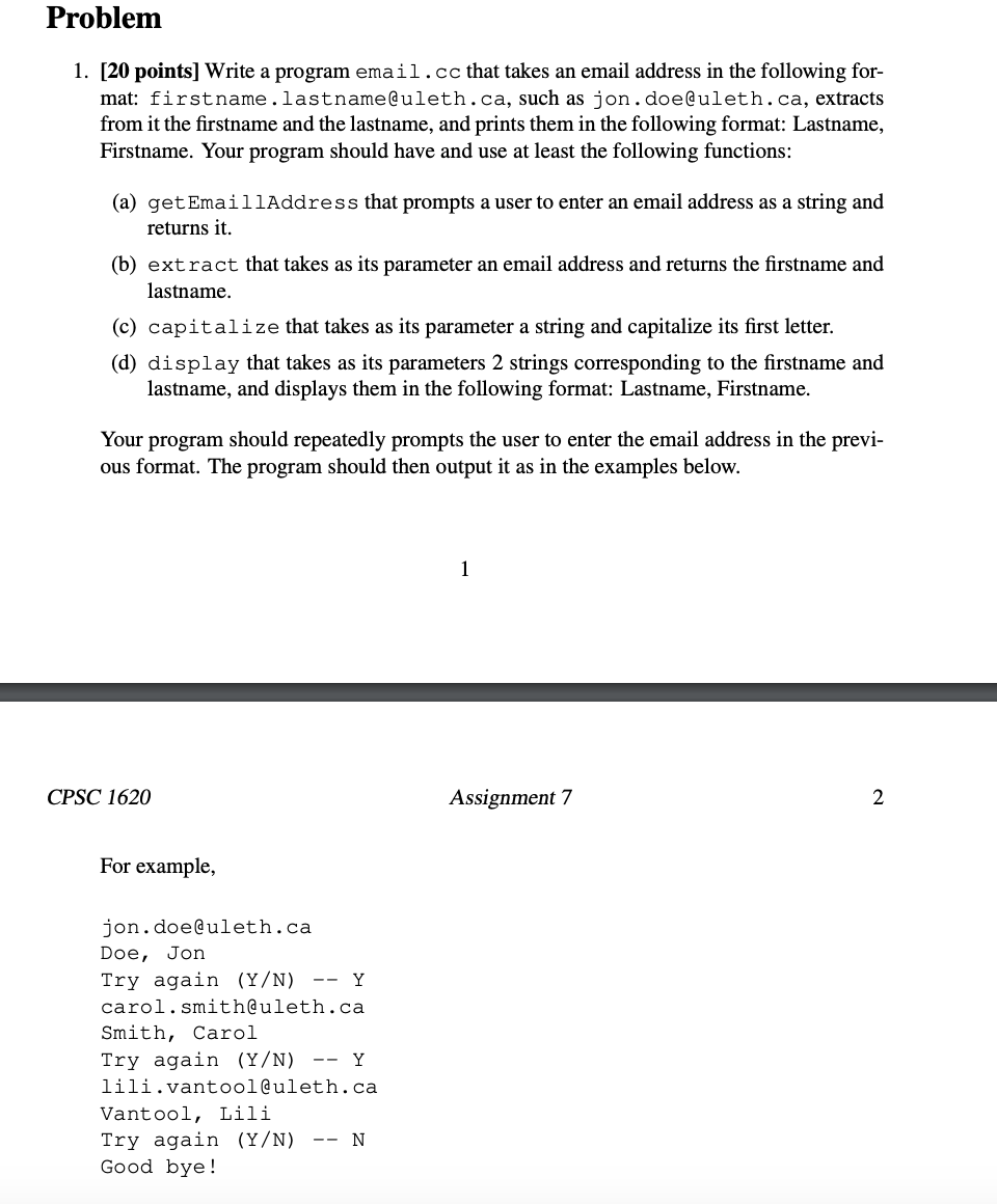 Solved Problem[20 ﻿points] ﻿Write a program email. cc ﻿that | Chegg.com