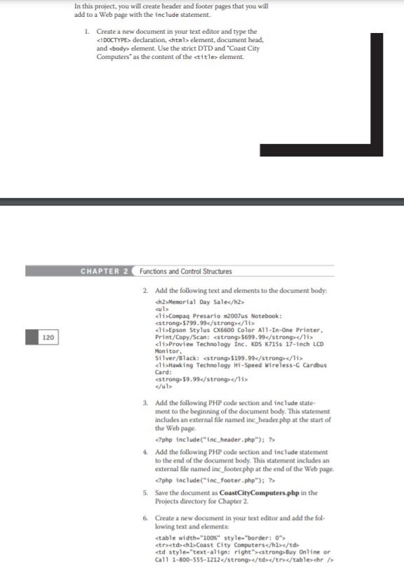 Solved In this project, you will create header and footer | Chegg.com