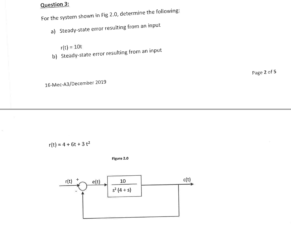 [Solved]: Question 3: For the system shown in Fig 2.0, det