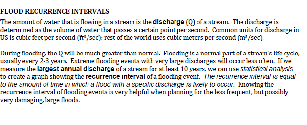 To calculate the recurrence interval of any stream, | Chegg.com