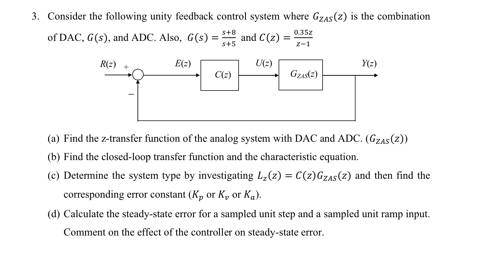 Consider the following unity feedback control system | Chegg.com