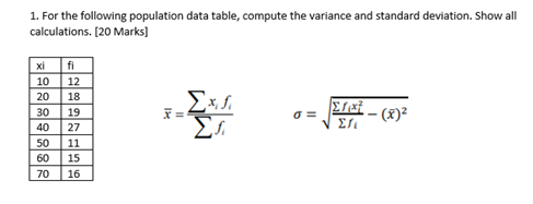 Solved 1. For the following population data table, compute | Chegg.com