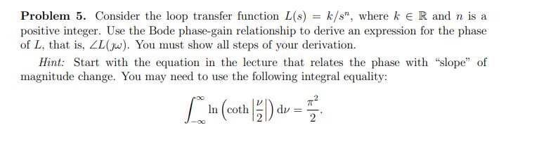 Solved Problem 5. Consider the loop transfer function | Chegg.com