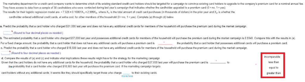 Solved The marketing department for a credit card company | Chegg.com