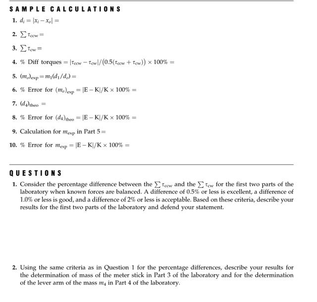 Solved Meter Stick Data Table Data and Calculations Table 1 | Chegg.com