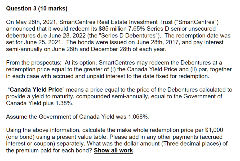 Solved On May 26th, 2021, SmartCentres Real Estate | Chegg.com