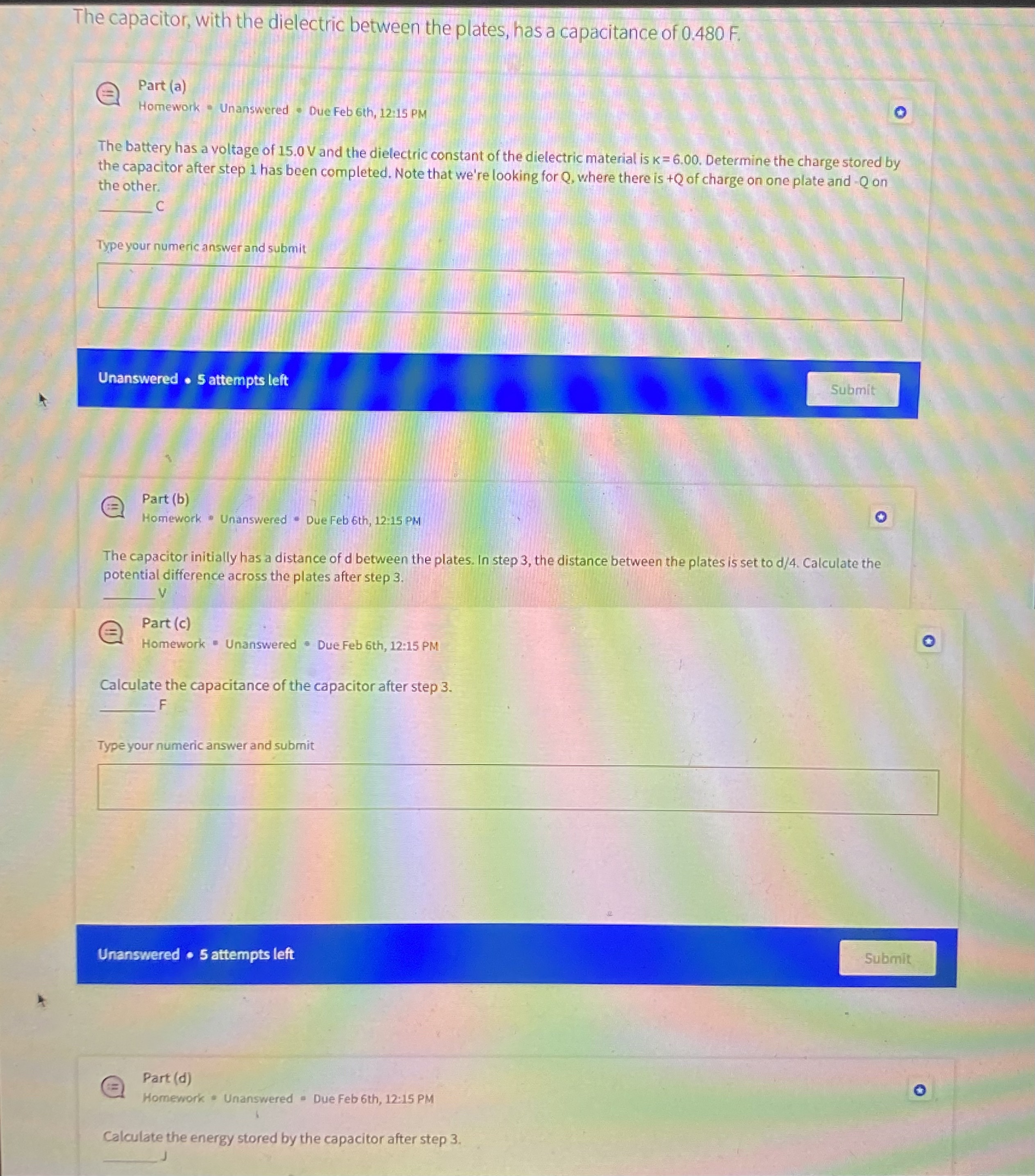 Solved The capacitor, with the dielectric between the | Chegg.com