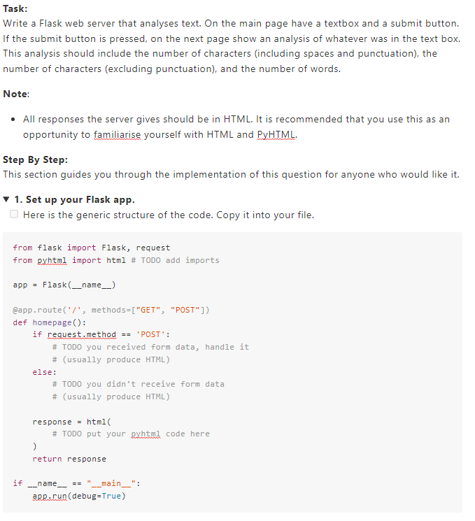 Solved Task: Write a Flask web server that analyses text. On | Chegg.com