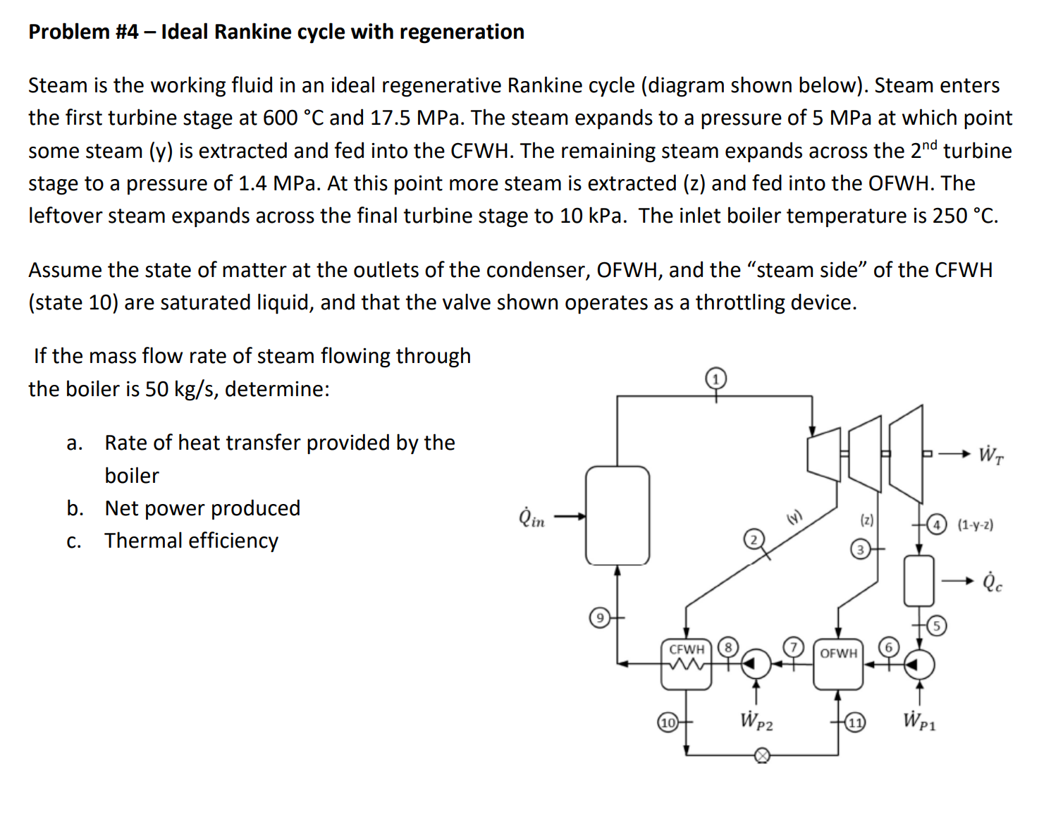Solved Problem \#4 - Ideal Rankine cycle with regeneration | Chegg.com