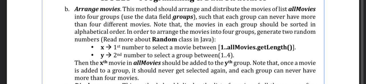 b. Arrange movies. This method should arrange and | Chegg.com