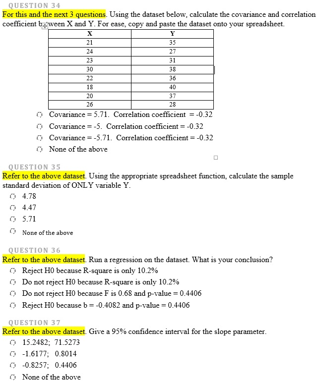 Solved QUESTION 34 For this and the next 3 questions. Using | Chegg.com