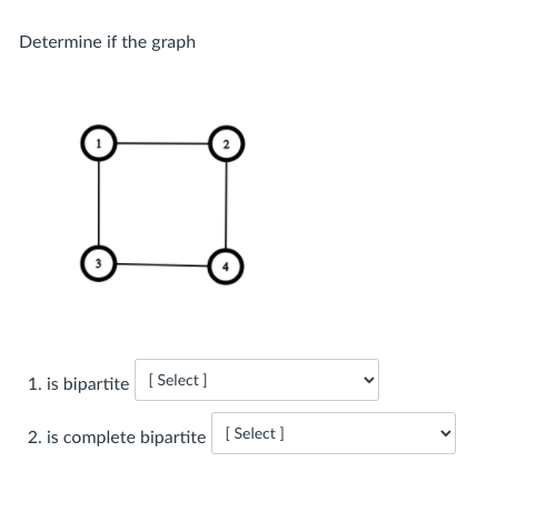 Solved Determine if the graph > 1. is bipartite [Select]