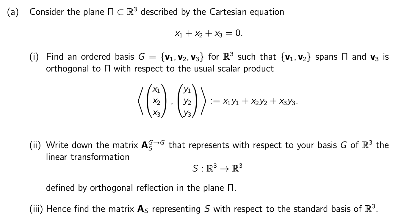 Solved a) Consider the plane Π⊂R3 described by the Cartesian | Chegg.com