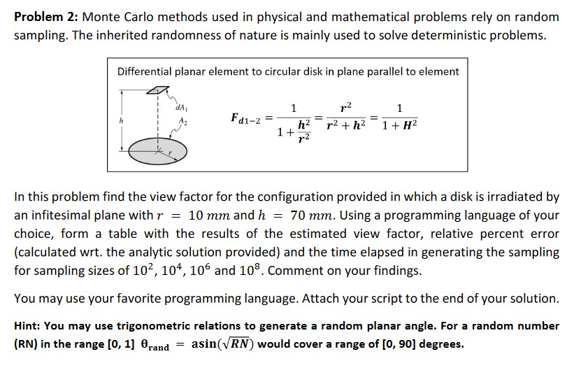 Solved Problem 2: Monte Carlo methods used in physical and | Chegg.com