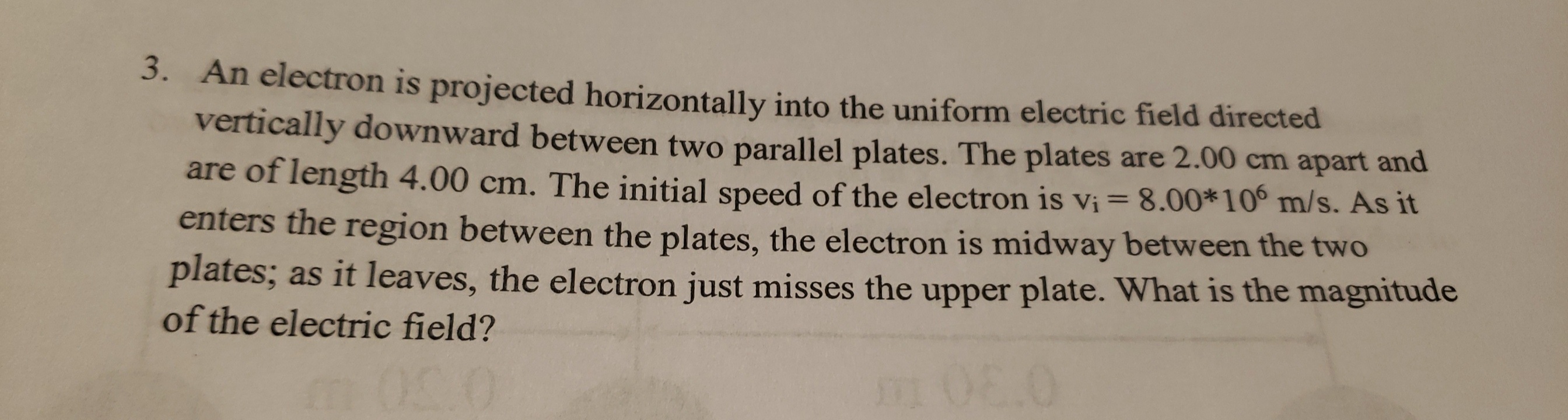 Solved 3. An electron is projected horizontally into the | Chegg.com