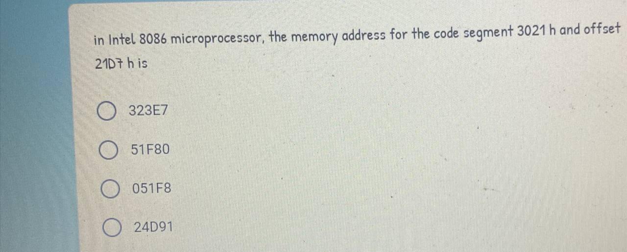 Solved in Intel 8086 microprocessor, the memory address for | Chegg.com