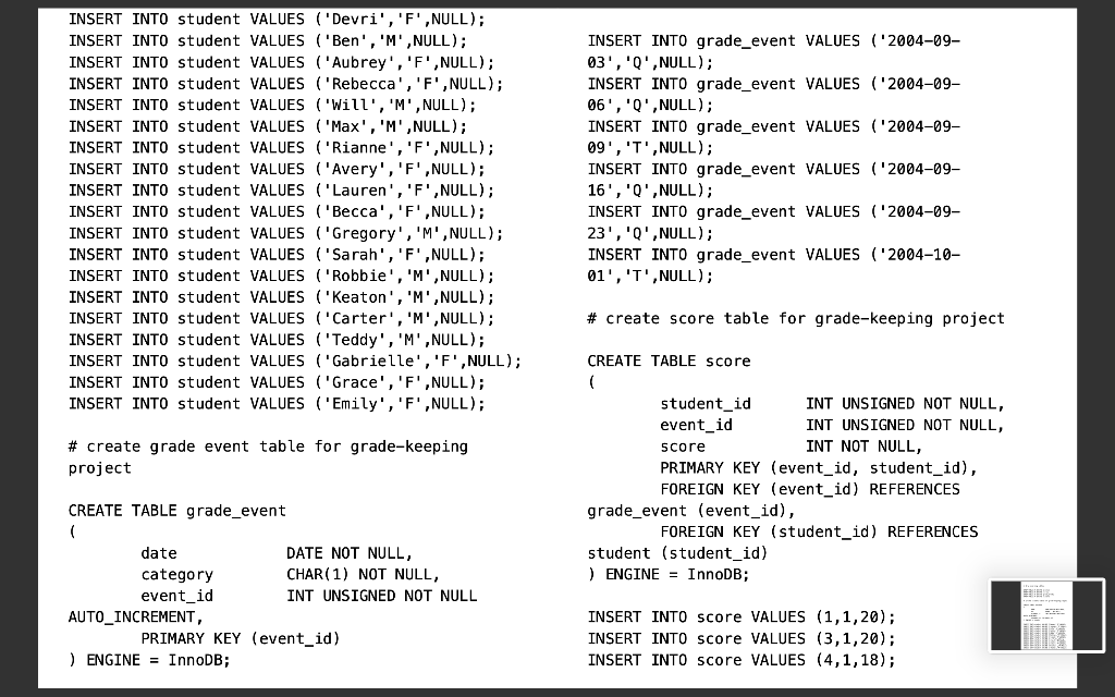 Solved # Drop existing tables DROP TABLE IF EXISTS absence; | Chegg.com