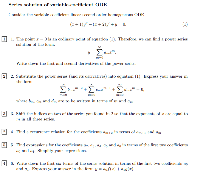 Solved Series solution of variable-coefficient ODE Consider | Chegg.com