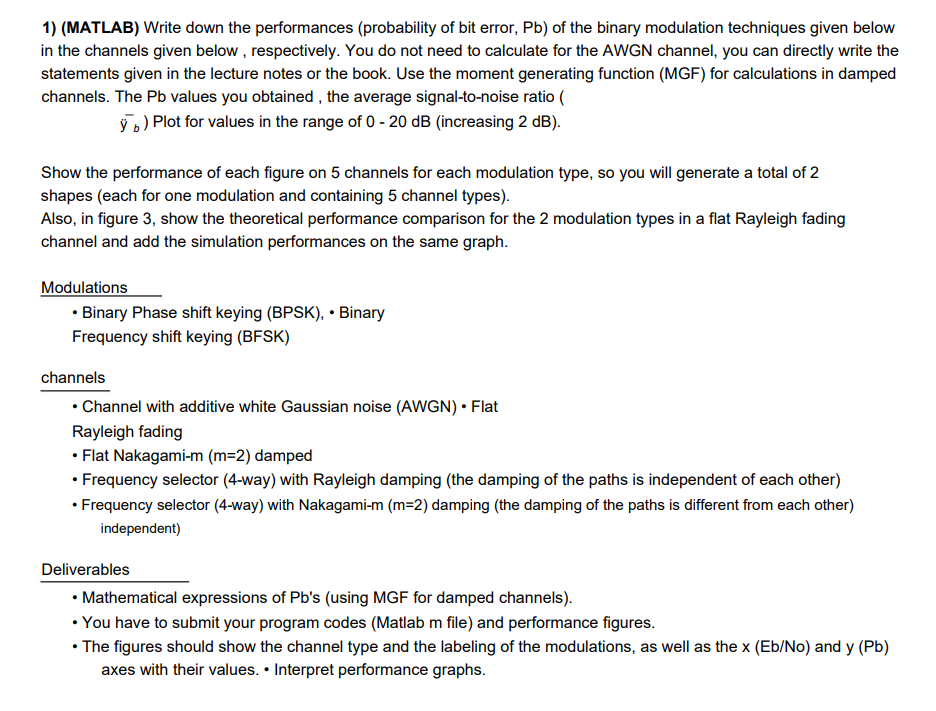 Solved 1) (MATLAB) Write down the performances (probability | Chegg.com