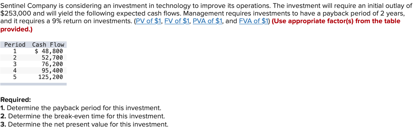 Solved Sentinel Company is considering an investment in | Chegg.com