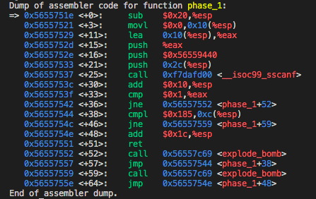Solved Bomb Lab Phase 1- This is the disassembled code. How | Chegg.com