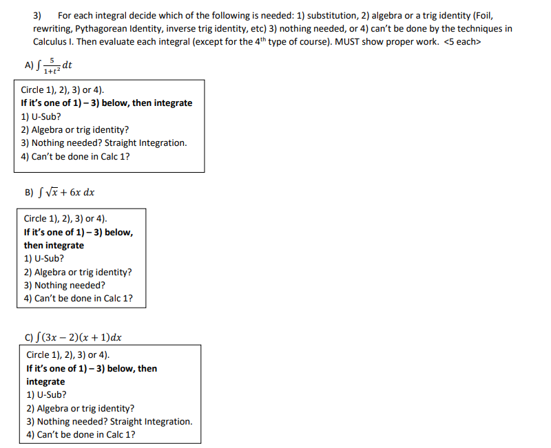 Solved 3) For each integral decide which of the following is | Chegg.com