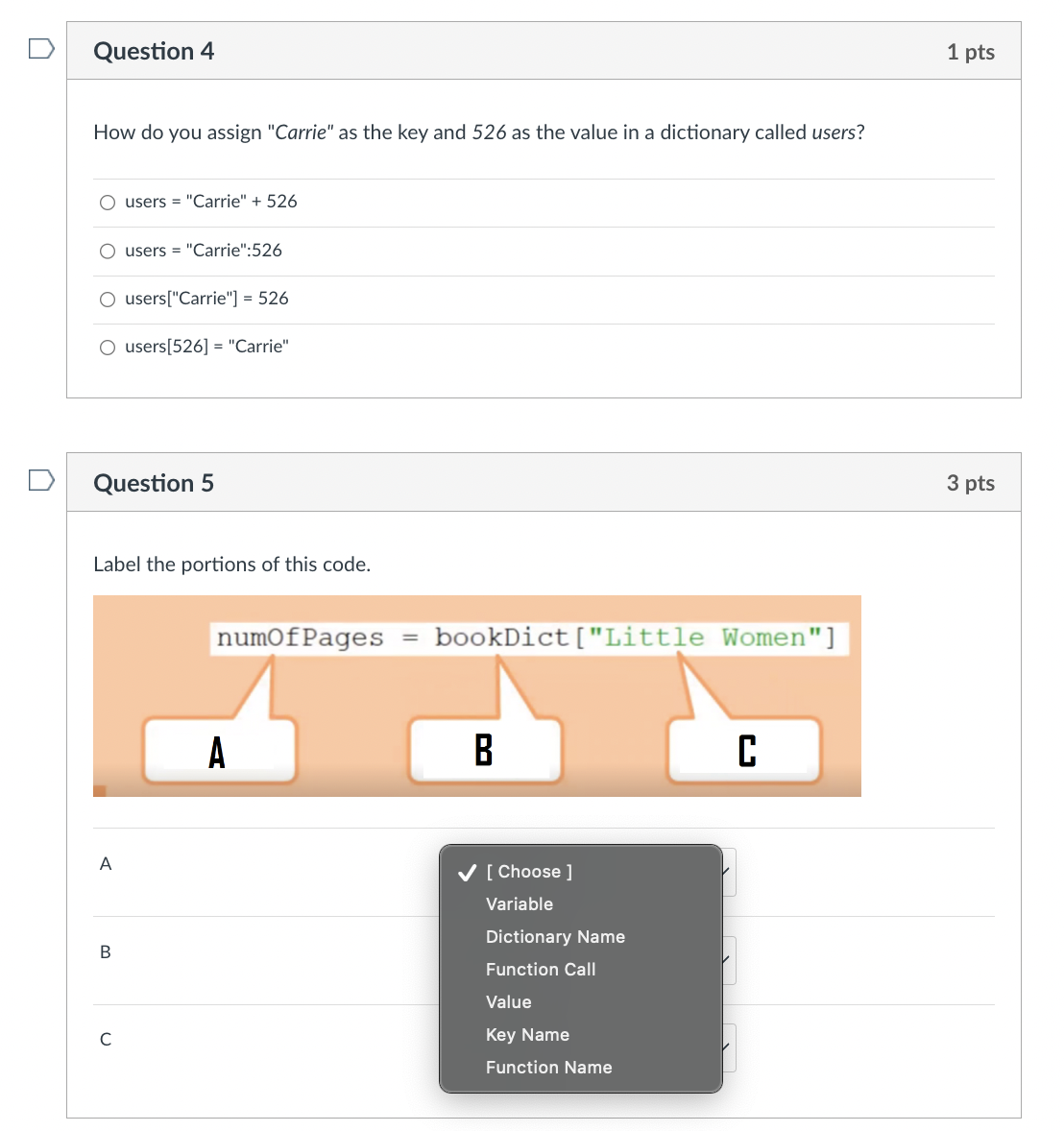 Solved How do you assign "Carrie" as the key and 526 as the | Chegg.com