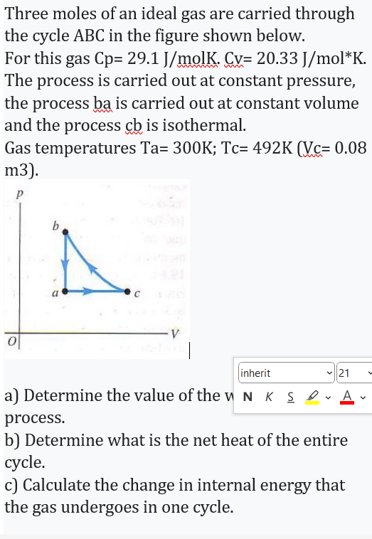 Solved Three moles of an ideal gas are carried through the | Chegg.com