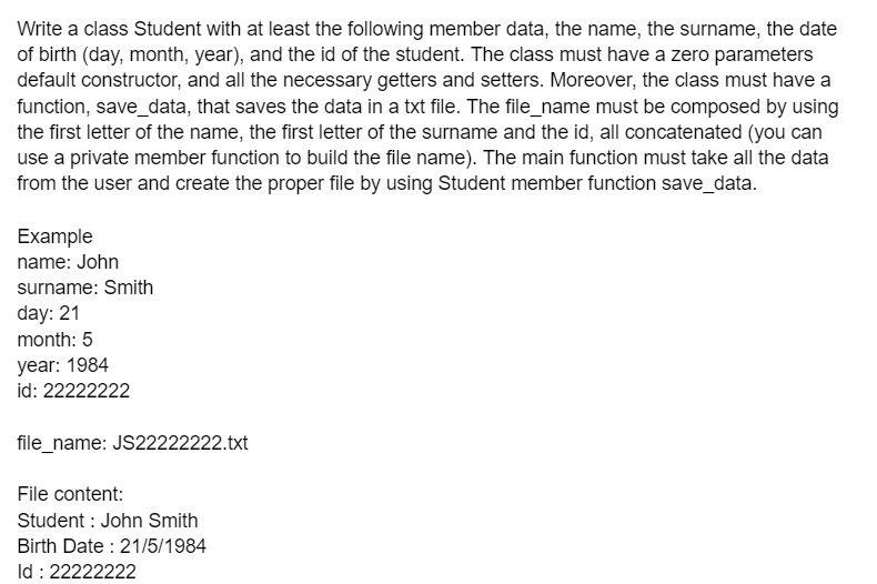 Solved Write a class Student with at least the following | Chegg.com