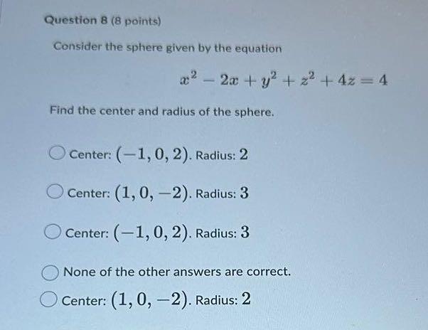 Solved Consider the sphere given by the equation | Chegg.com