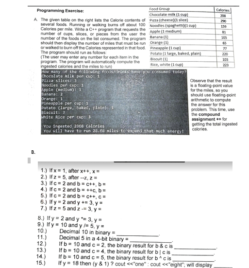 Solved Programming Exercise: Food Group Calories Chocolate | Chegg.com