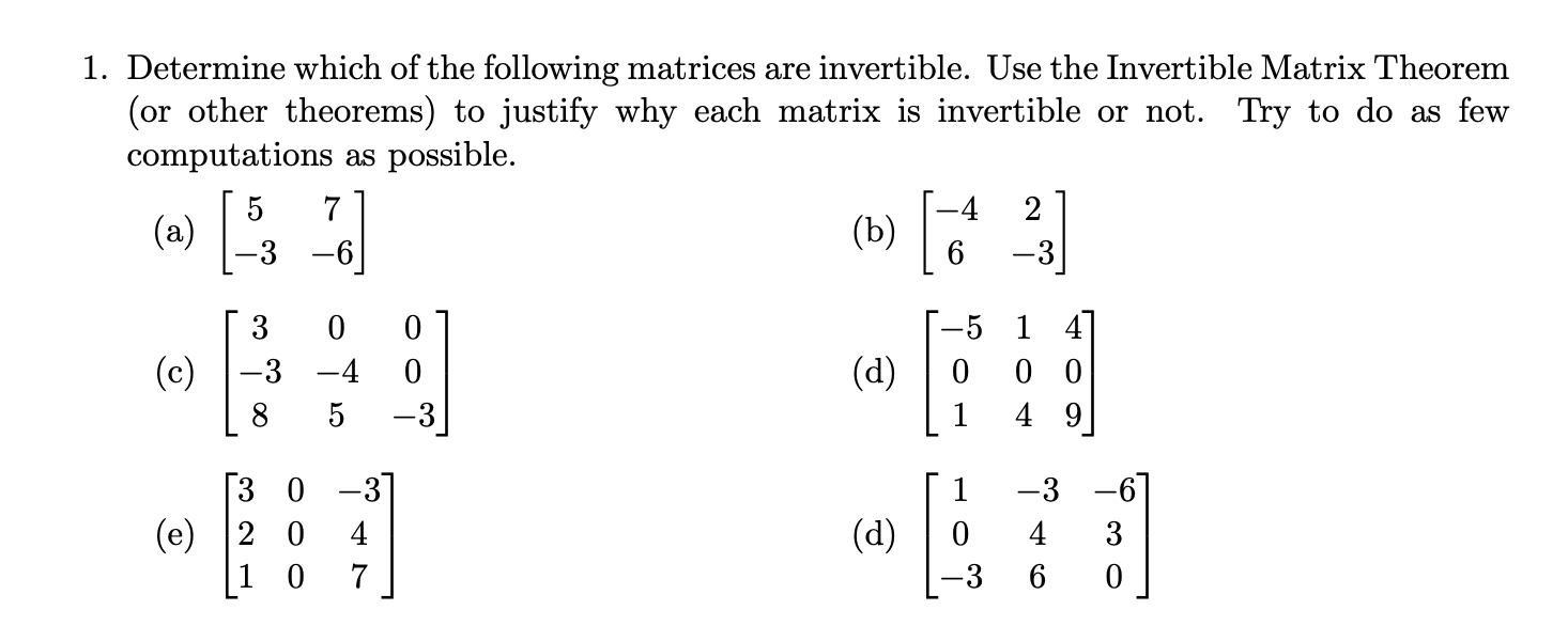 Solved 1. Determine which of the following matrices are | Chegg.com