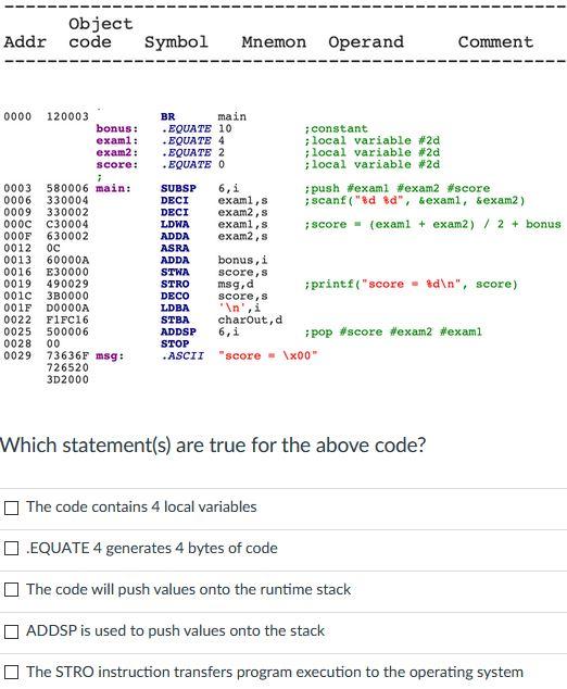 Solved Object Addr code Symbol Mnemon Operand Comment 0000 | Chegg.com