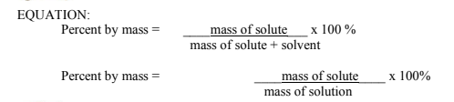 Solved EQUATION: Percent by mass = mass of solute x 100% | Chegg.com